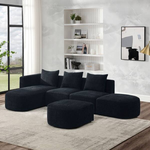 DIY Modular Sofa Set Loop Yarn Fabric Couch Set L-shape Sectional Sofa ...