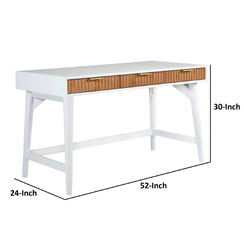 Eli 52 Inch 3 Drawer Home Office Desk, Mahogany Wood, White, Brown - On ...