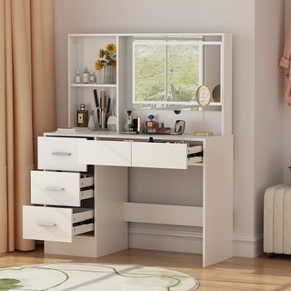 Makeup Desk Rotating Dresser and Desk 6 Drawer Dresser Vanity Makeup ...