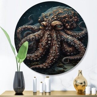 Designart "Brown Octopus Under The Sea" Animals Octopus Metal Round ...
