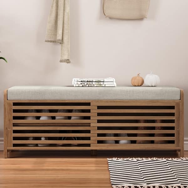 Distressed Shutter Storage Bench with Acacia Veneer for Retro Charm for ...