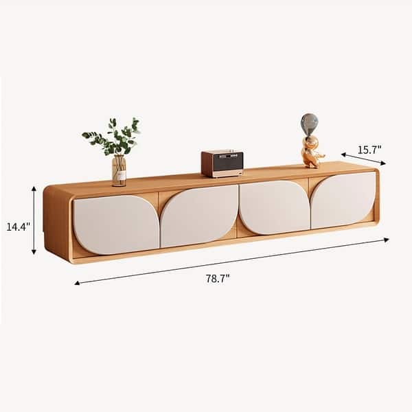 78.74'' Modern Wood TV stands with 4 Drawers, White & Balck Leaf Shaped ...