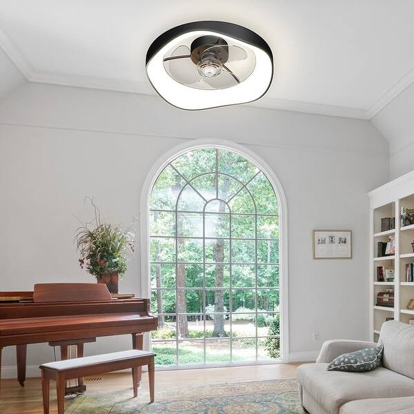 Black Ceiling Fan with Light and Remote, Low Profile Flush Mount Small ...