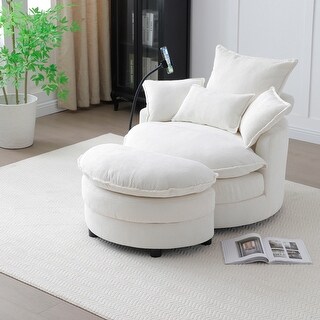 Round Single Sofa 360° Swivel Accent Barrel Chair Reading Lounge Chair ...