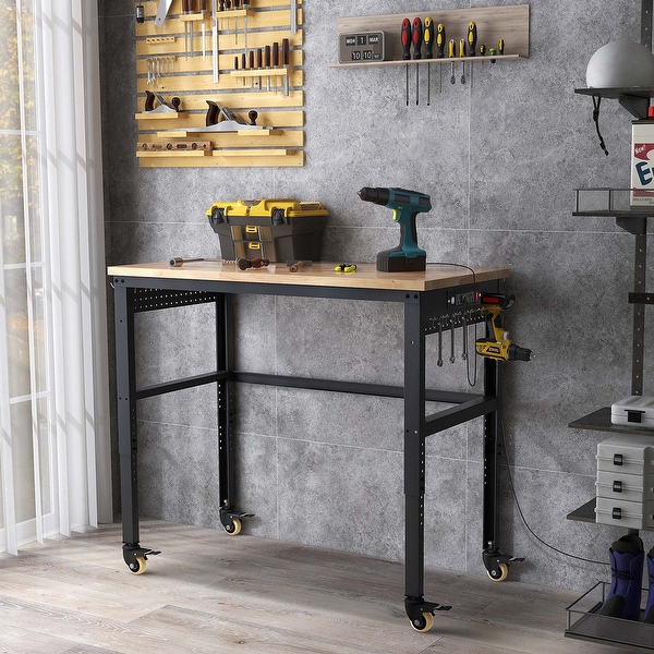 48 inch Adjustable Solid Oak Workbench with 2000lbs Heavy Duty Capacity Natural