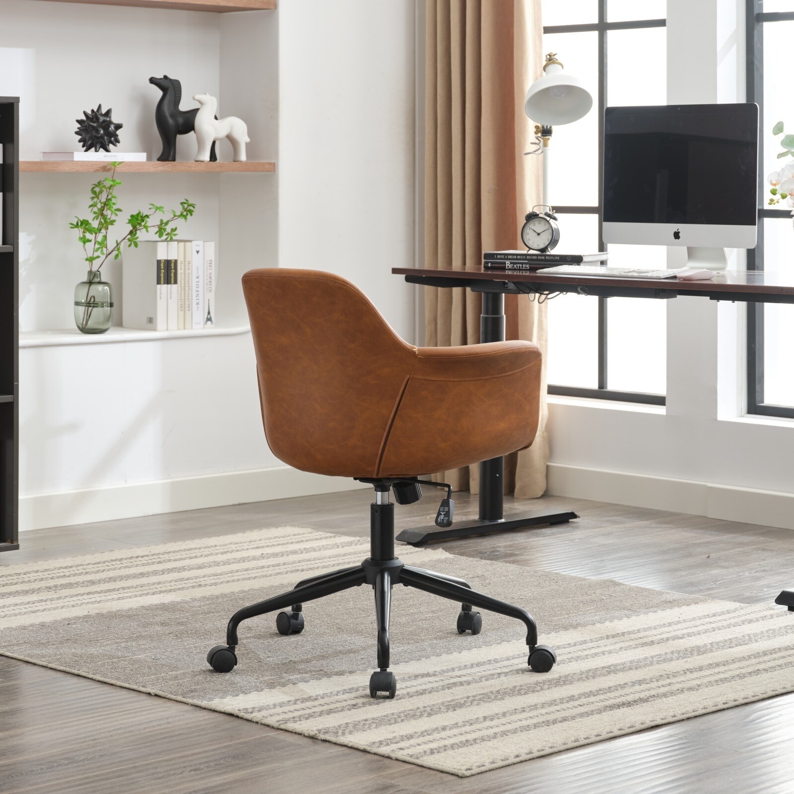 Mid Century Modern Office Chair Rolling Swivel Height Adjustable Ergonomic Chair with Frame Arms Back Support Home Desk Chair Black