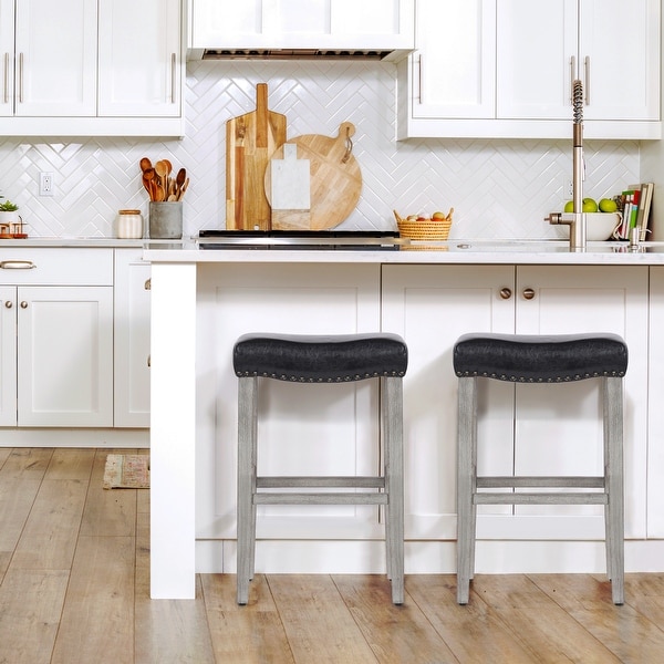 Anmytek 27'' Modern Backless Upholstered Kitchen Counter Bar Stool with ...