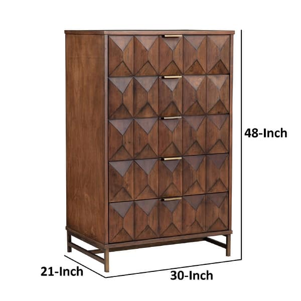 Ivy 48 Inch Tall Dresser Chest, 5 Drawers, Textured, Pine Wood, Dark ...