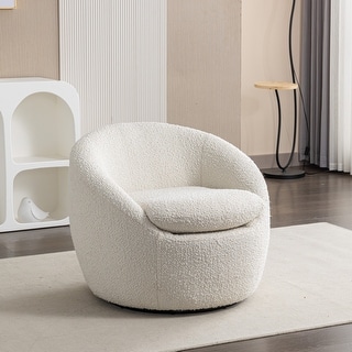 White Modern Teddy Fabric Bucket Chair with Round Metal Base and 360 ...