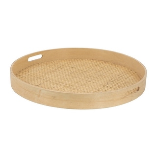Zam 20 Inch Wood Round Decorative Tray, Rattan Bottom, Natural Brown ...