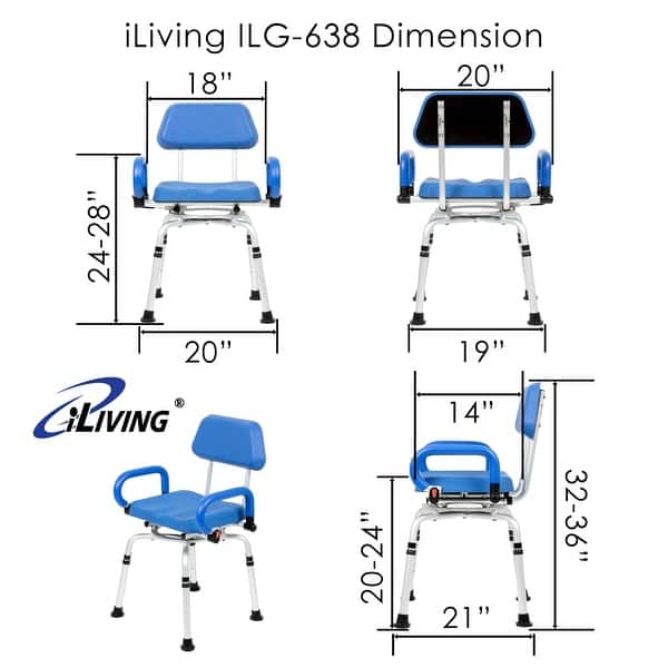 iLIVING Swivel Pivoting Shower Chair w/ Padded Seat, Adjustable Height ...