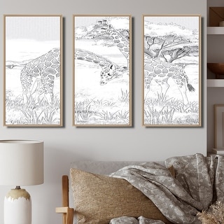 Designart "Black And White Giraffes In Safari" Traditional Framed Art ...