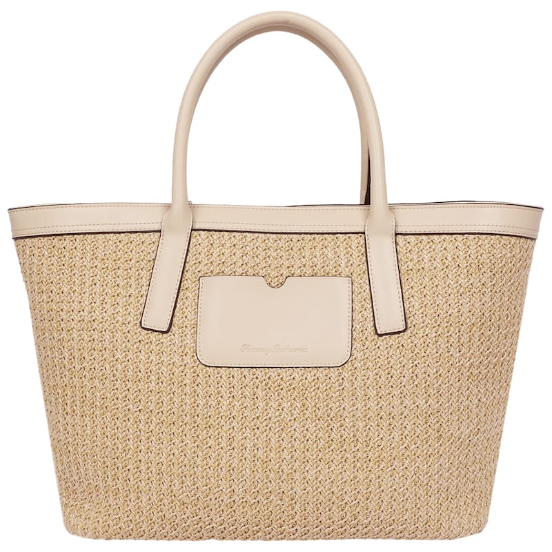 Tommy Bahama Raffia & PU Large Logo Tote - Woven Straw Beach Tote with ...