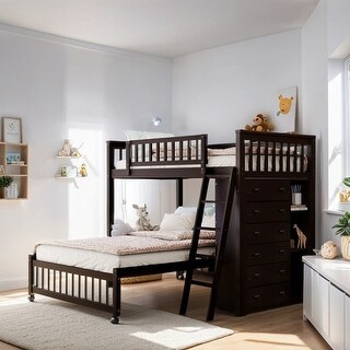 Wooden Twin over Full Bunk Bed Frame with 6-Drawers and 3-Flexible ...