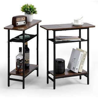 Narrow Side Table Set of 2, Rustic Brown End Tables for Small Spaces ...