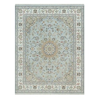 Shahbanu Rugs Blue Fox Gray, 250 KPSI, Nain with Floral Pattern, Wool ...