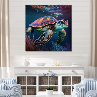 Designart "Colorful Deep Sea Turtle Portrait I" Animals Turtle Canvas ...