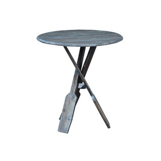 26" Distressed Brown and Blue Cottage Round Boat Oar Accent Table - Bed ...