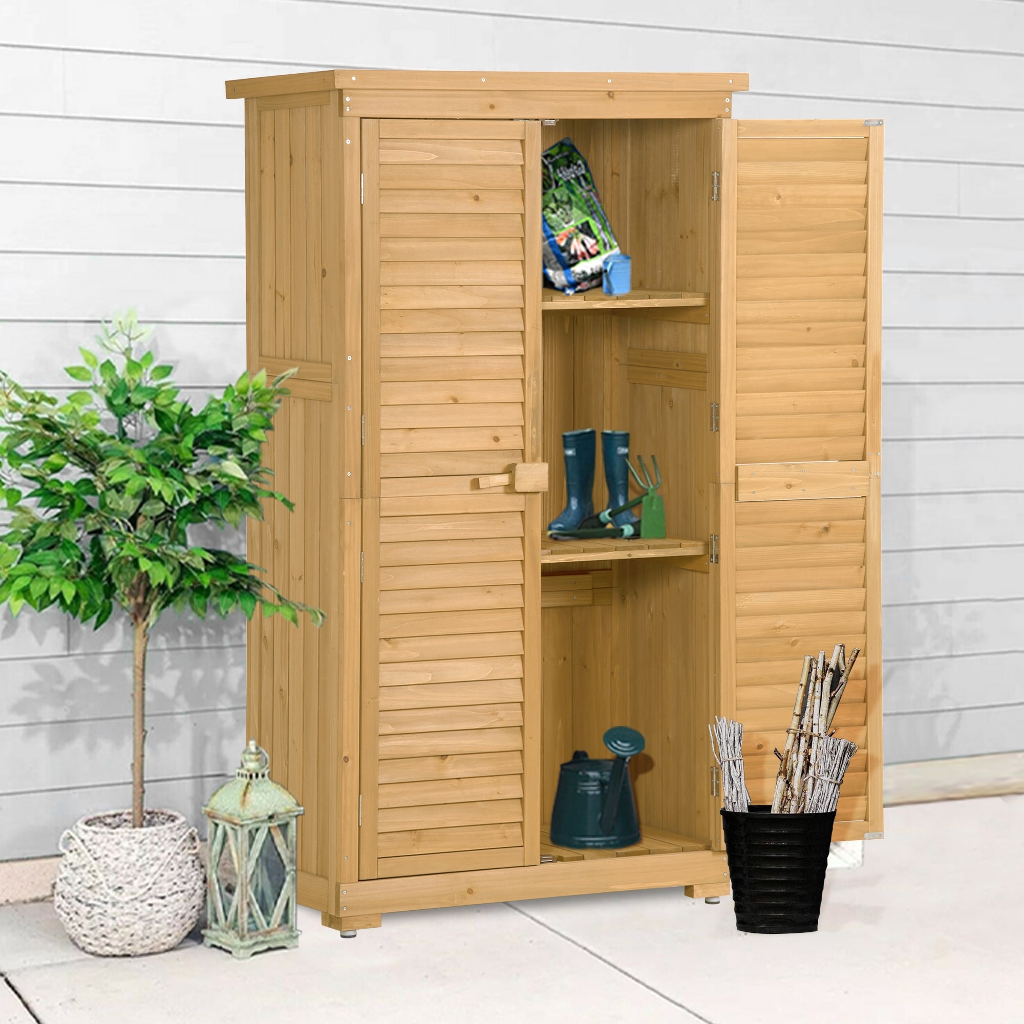 Double door fir wood garden yard shed storage cabinet - On Sale - Bed ...