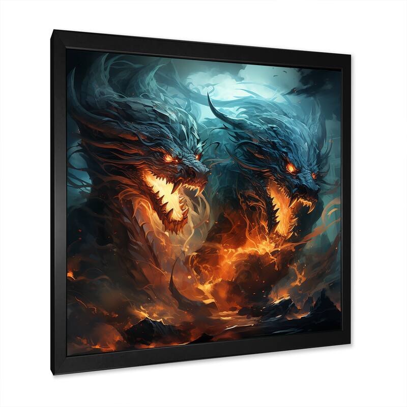 Designart "Fire Breathing Dragons Lair II" Dragons Wall Decor Orange ...
