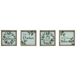 Transpac Wood 7 in. Multicolor Christmas Holly Leaf Sign Set of 4 - Bed ...