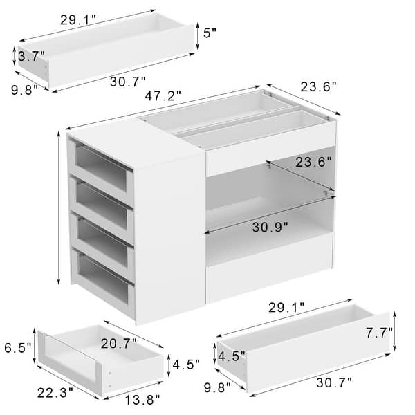 Dressing Island with Glass Shelves Spacious White Organizer Closet - 47 ...