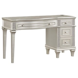 Nive 53 Inch Vanity Table, 4 Drawers, USB, Faux Diamond Inlay, Silver ...