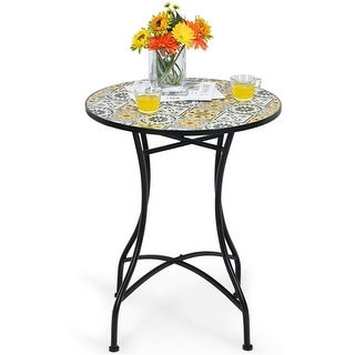 28.5 Inch Patio Mosaic Bistro Round Table with Blue Floral Pattern ...