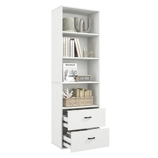 4 Shelf Bookcase with Drawers, Tall Bookshelves and Bookcases, Vertical ...