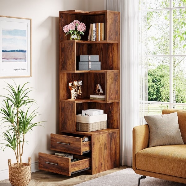 brown corner shelf unit