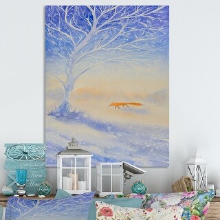 Designart "Orange Fox In Winter Scene" Traditional Canvas artwork - Bed ...