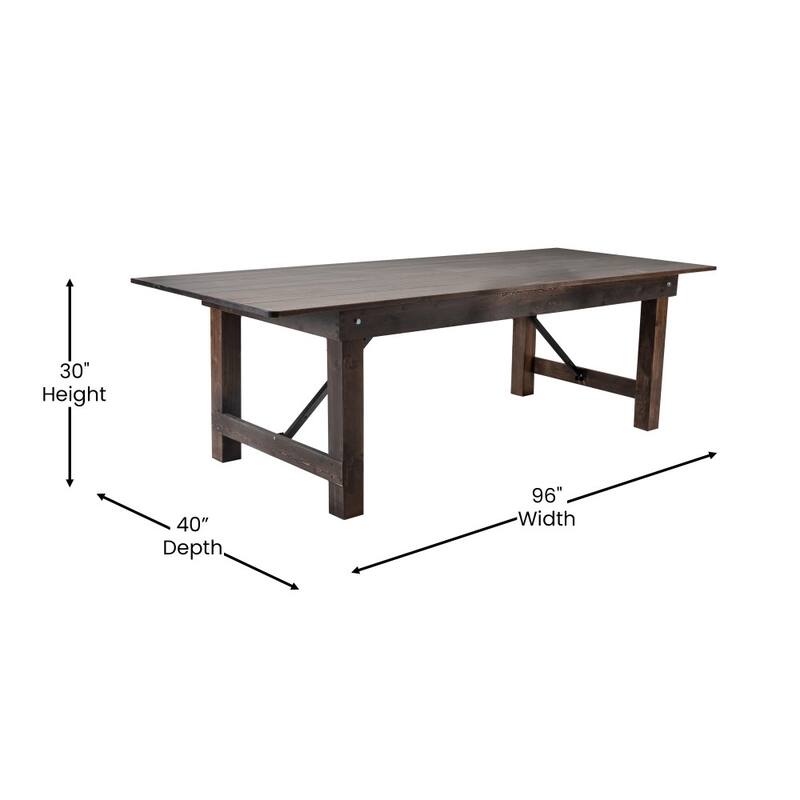 8' x 40" Rectangular Antique Rustic Solid Pine Folding Farm Table - 96 ...