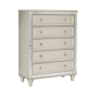 Juhi 53 Inch Tall Dresser, 5 Drawers, Acrylic Crystal Accents, Silver ...