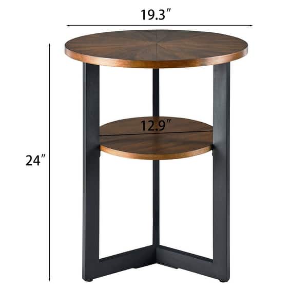 Small Round End Table with Storage Shelf, Circular Solid Wood Sofa Side ...