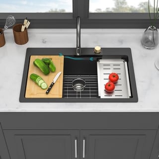 33" Drop-In Single Bowl Quartz Kitchen Sink with Pull-Out Faucet - 33 ...