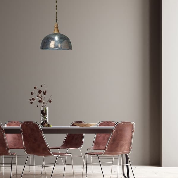 Corin River of Goods Metallic Grey Glass and Wood 15.25-Inch Pendant ...