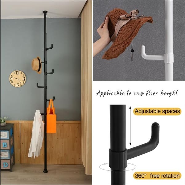 Adjustable Laundry Pole Clothes Drying Rack Coat Hanger DIY Floor to ...