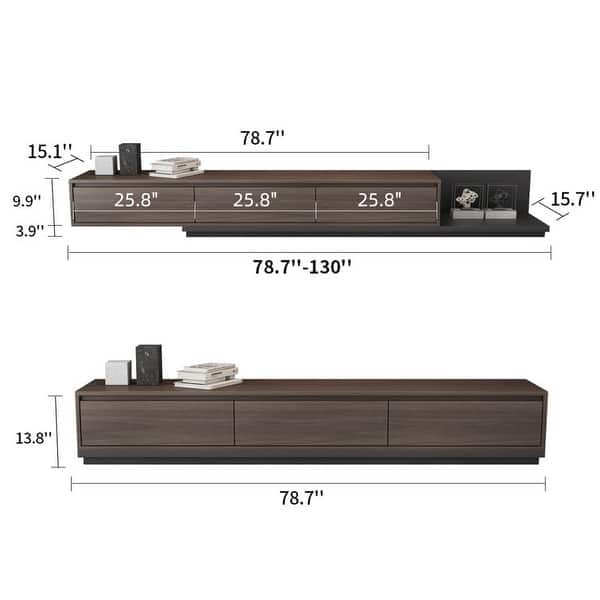 Extendable 118" Modern TV Stand with 3 Spacious Drawers, Adjustable ...