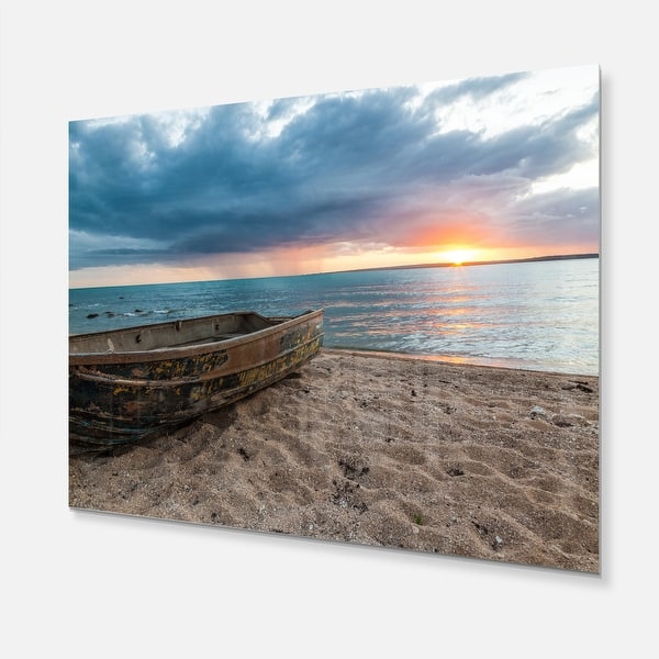 Rusty Row Boat on Sand at Sunset - Extra Large Seascape Glossy Metal ...