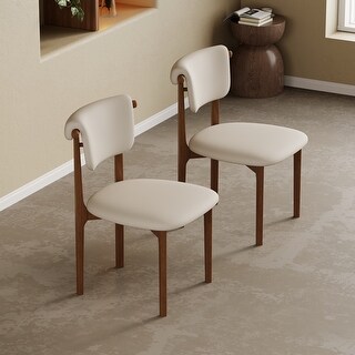 Modern Faux Leather Dining chair, Beige, Solid Wood legs, 2 Pieces ...