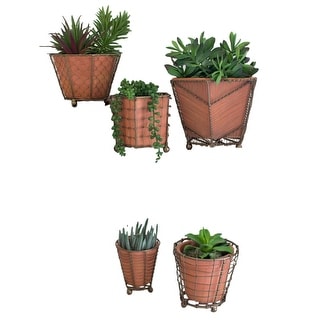 Rustic Terra Cotta Set Five Assorted Flower Planters Wire Wrap Brass ...