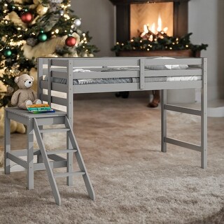 Twin Loft Bed with Ladder landing Platform and Guardrails, Grey - Bed ...