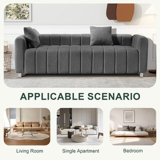 2-3 Seat Piano Keys Sofa Teddy Velvet Upholstered Loveseat Sofa with ...