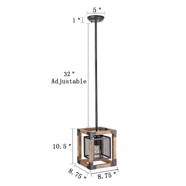 Anmytek Farmhouse 1 Light Wood Metal Cage Pendants Light For Kitchen
