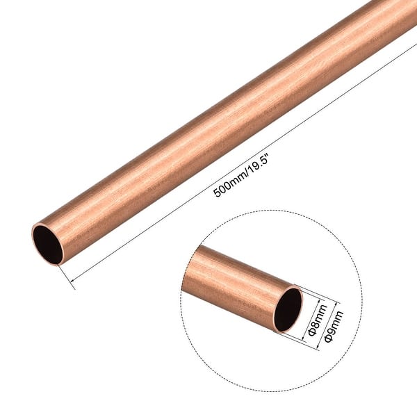 9mm Outside Diameter x 8mm Inside Diameter 500mm Copper Round Tube Pipe ...