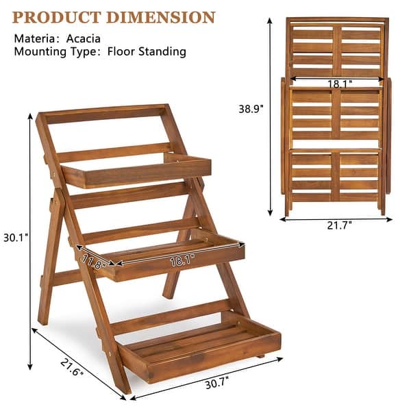 3-Tier Foldable Acacia Wood Plant Stand - Bed Bath & Beyond - 40247970
