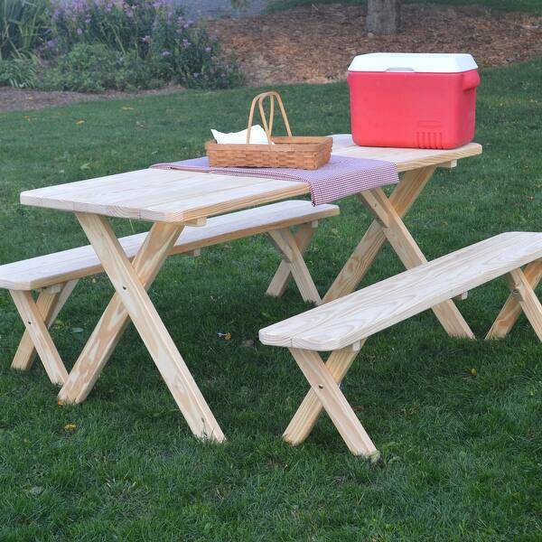 Pressure Treated Pine 6' Cross-Leg Picnic Table with 2 Benches - On ...