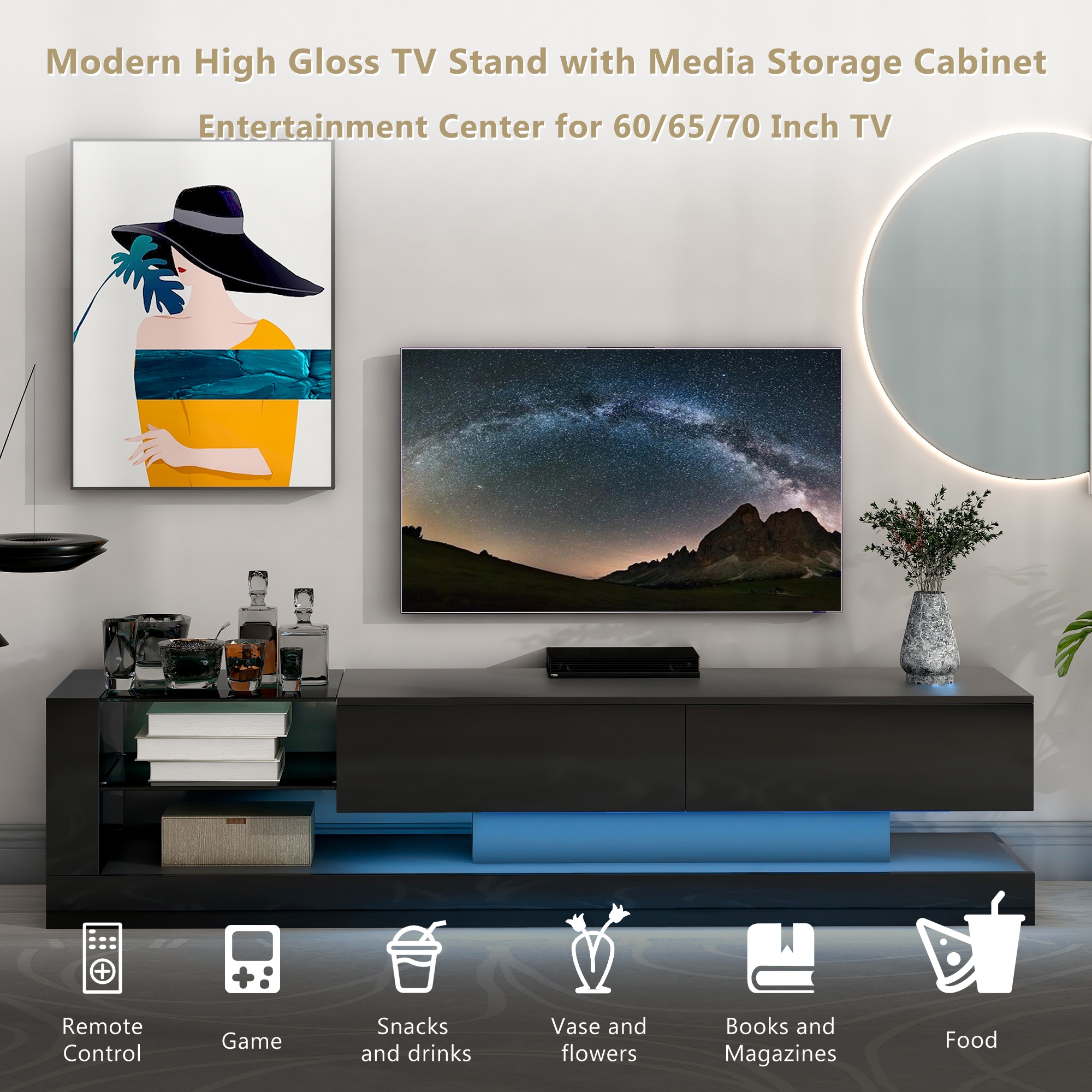 Modern high gloss tv unit black store