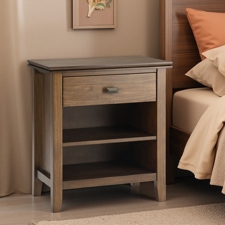 24"L Solid & Engineered Wood Bedside Table, 1-Drawer Nightstand with ...