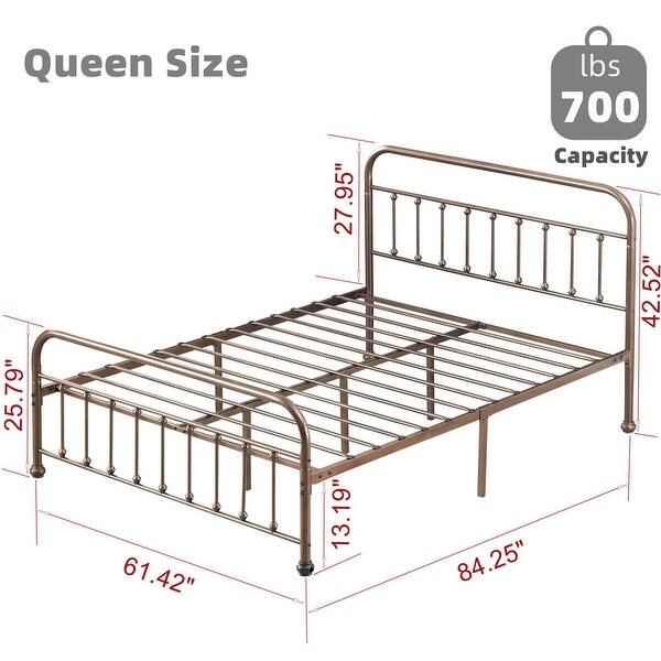 Classic Metal Platform Bed Frame Mattress Foundation Queen Size with ...